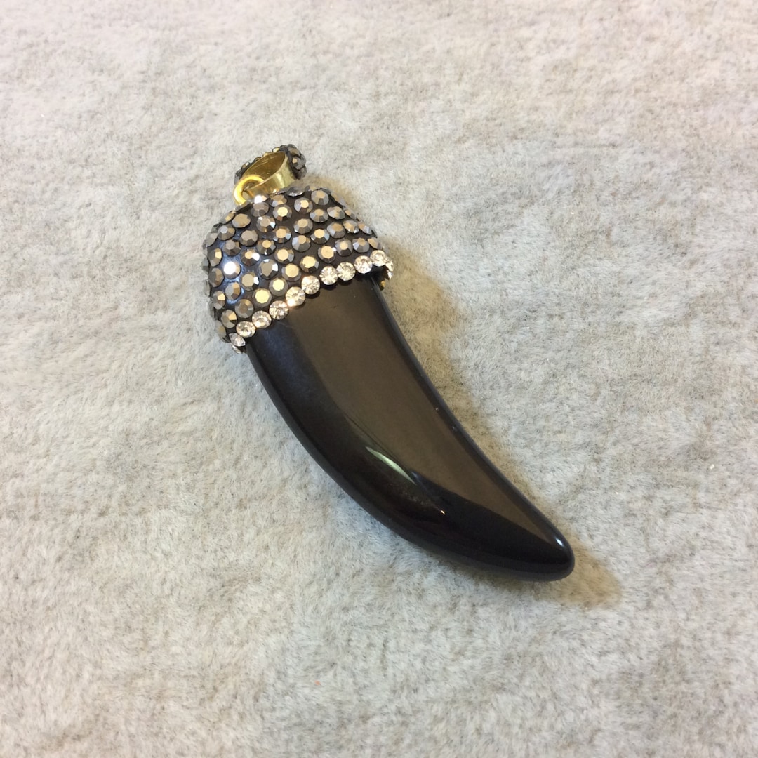 Rhinestone Black Onyx Tusk Pendant: Claw Jewelry Finding (17mm X 50mm ...