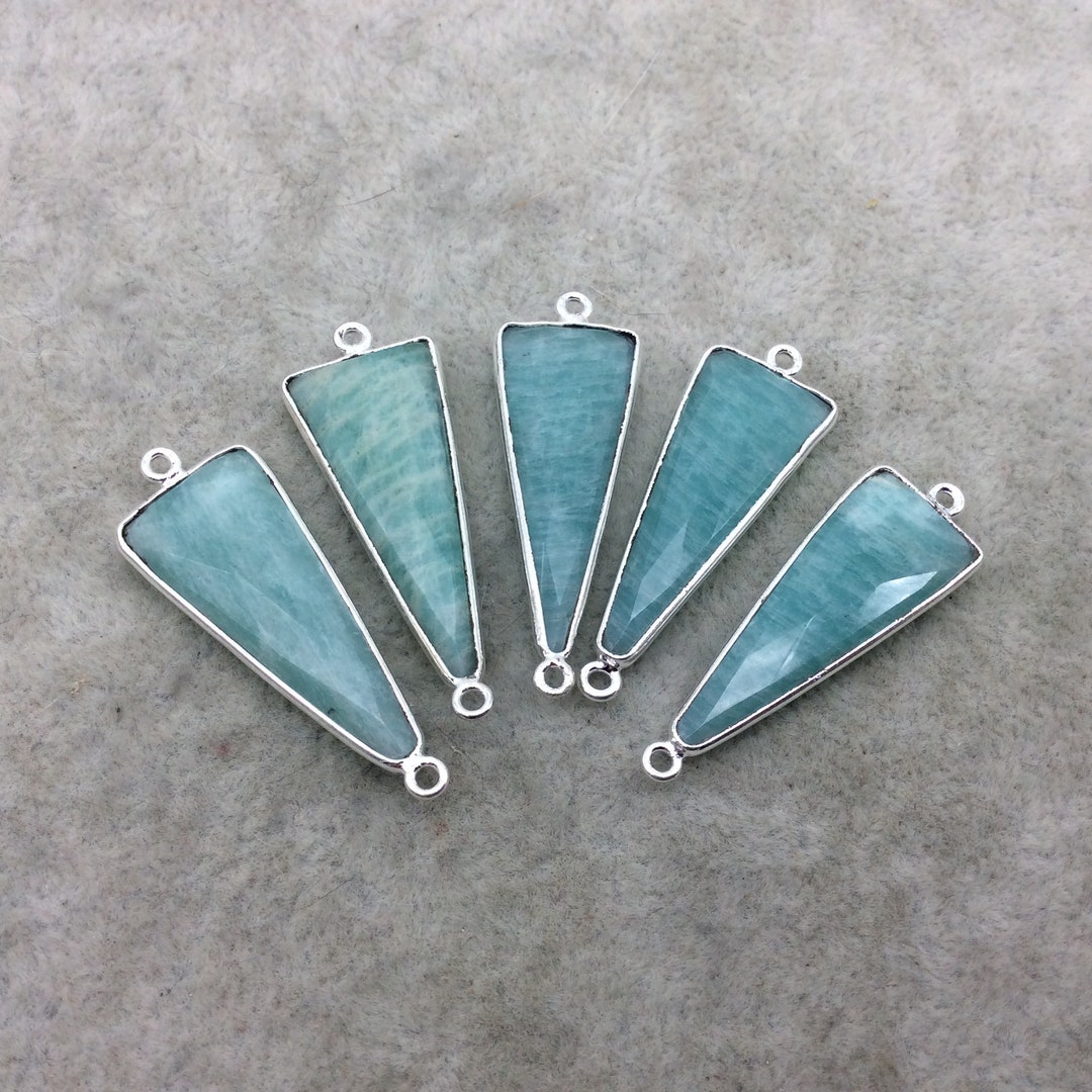Amazonite Bezel Connector: Silver Finish Faceted Triangle, 12mm X 30mm ...