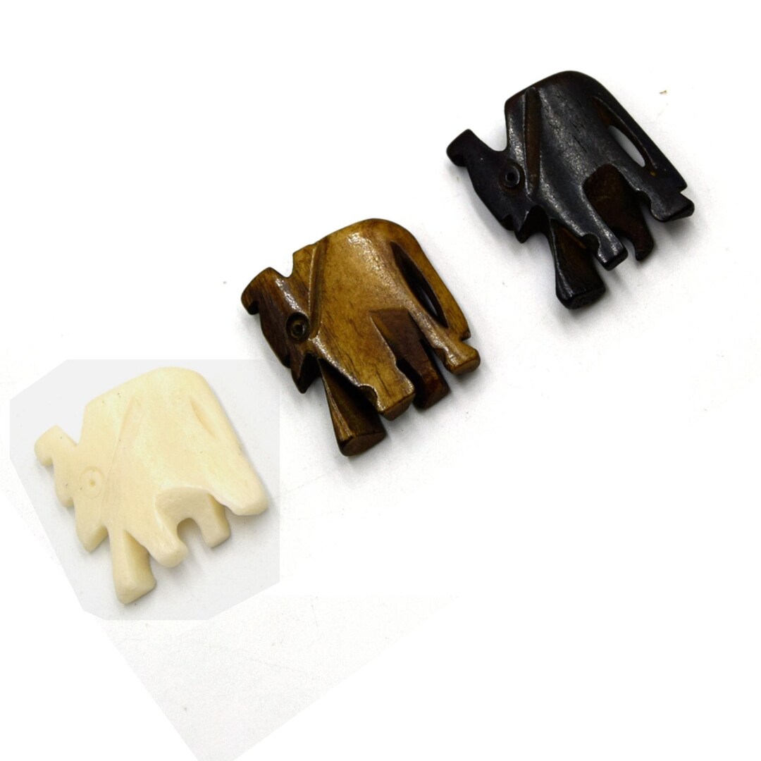 Hand Carved Elephant- Natural Ox Bone Component- Off-white, Medium ...