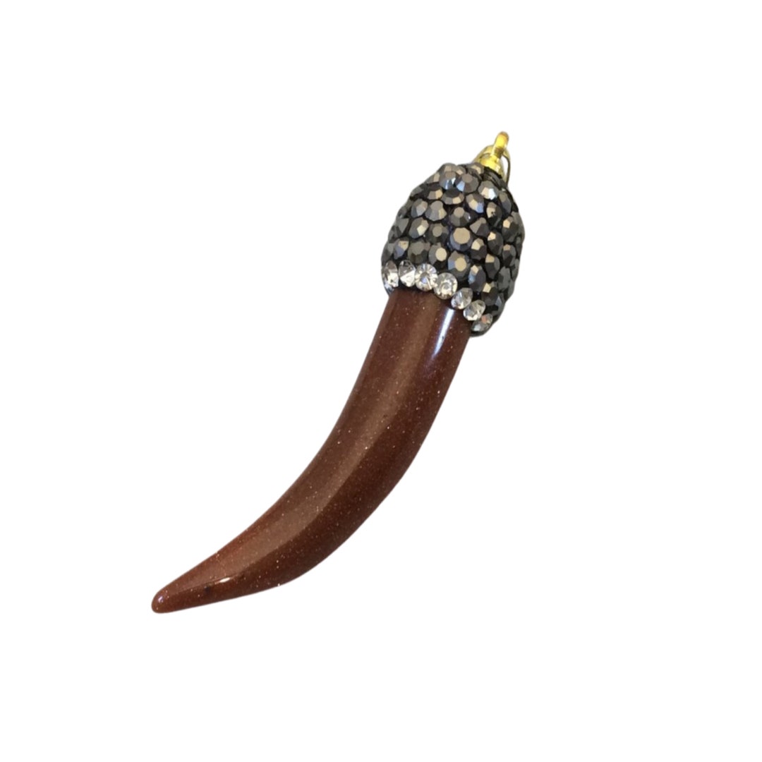 Rhinestone Encrusted Goldstone Tusk Pendant: Glittery Orange/brown ...