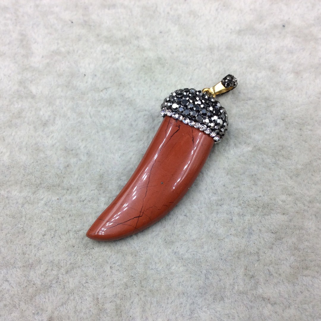 Rhinestone Red Jasper Tusk Pendant: DIY Jewelry (19mm X 43mm) - Etsy