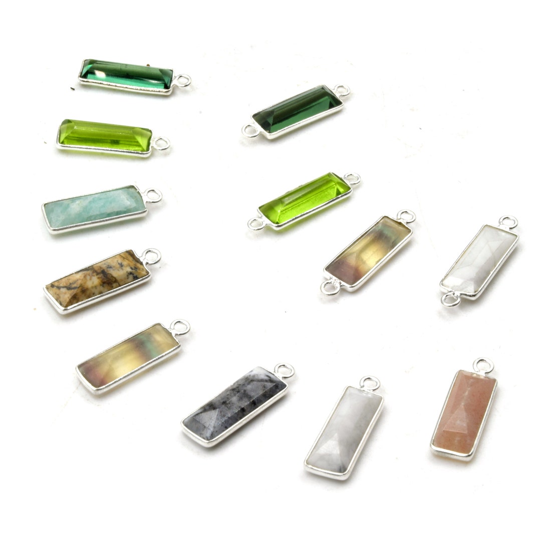 925 Silver Faceted Cut Gemstone Rectangle Bezel Charm - Etsy