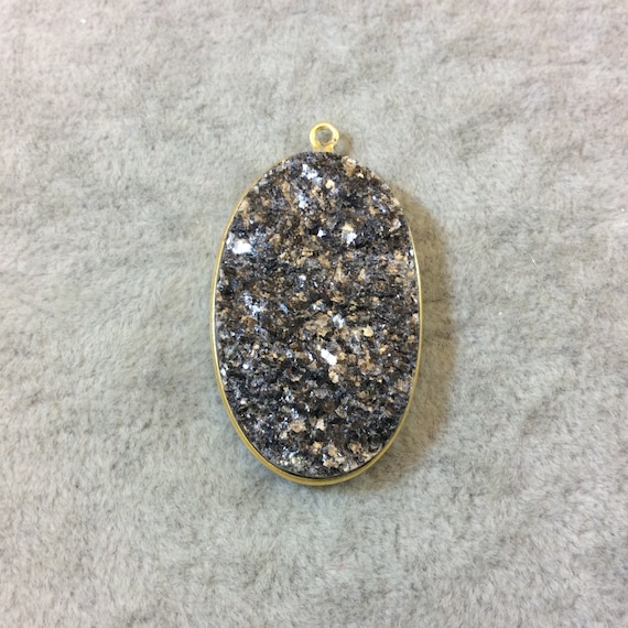 Gold Finish Natural Raw Black Biotite Mica Druzy Vertical Oval | Etsy