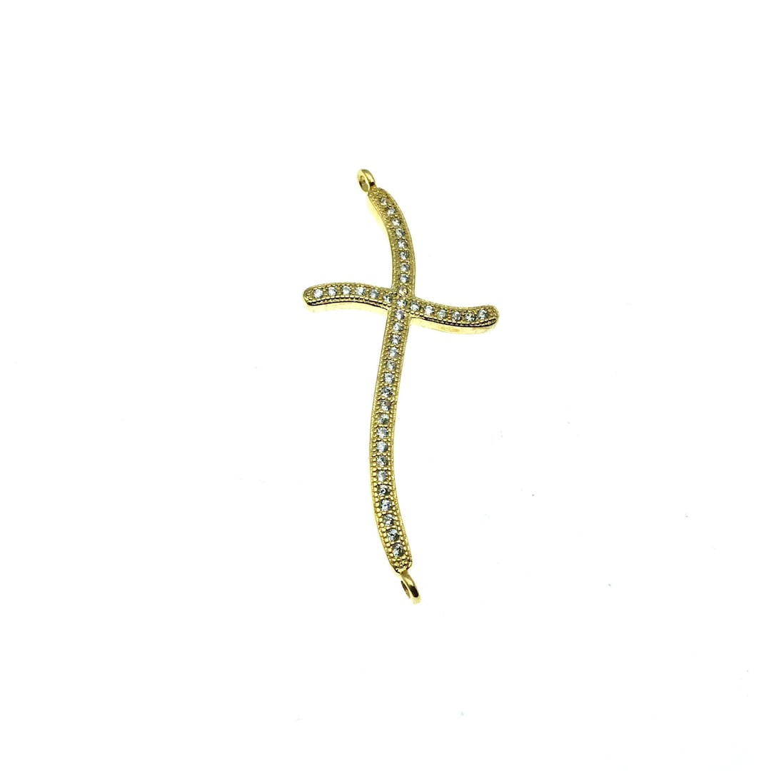Gold Finish Wavy Cross Shaped CZ Cubic Zirconia Inlaid Plated - Etsy