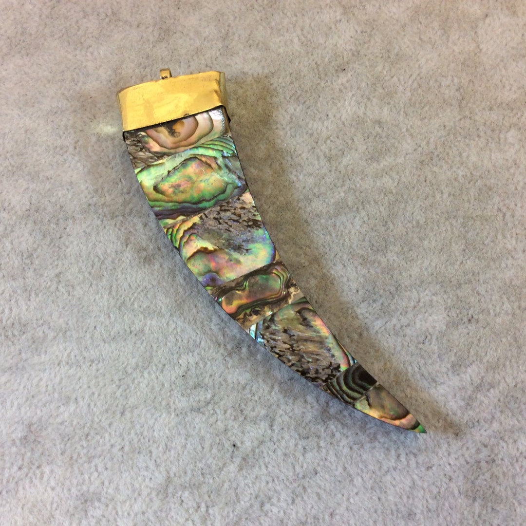 Rainbow Abalone Tusk Pendant With Gold Cap - Focal for Jewelry Making ...
