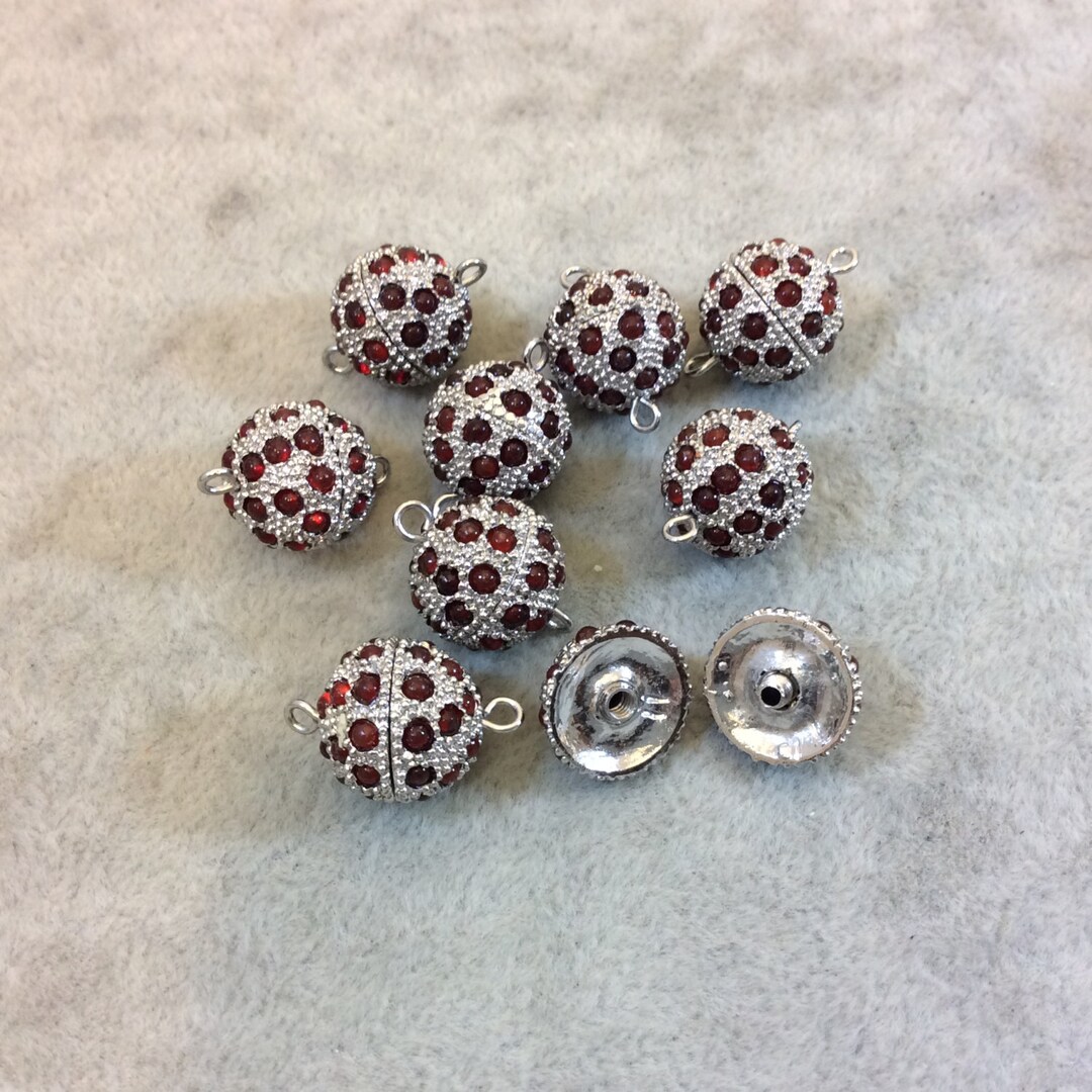 Red Glass Pave Twist Clasp: Silver Plated Round Bead (13mm) - Etsy