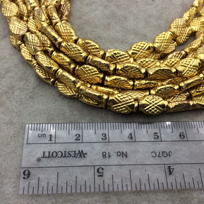 Gold Finish Hash Mark Pattern Oval Shaped Plated Pewter Beads - Etsy