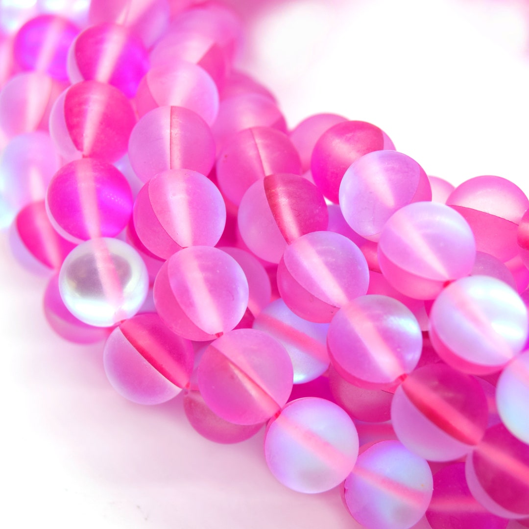 Pink Holographic Glass Beads: Matte Synthetic Moonstone Aura Quartz - Etsy