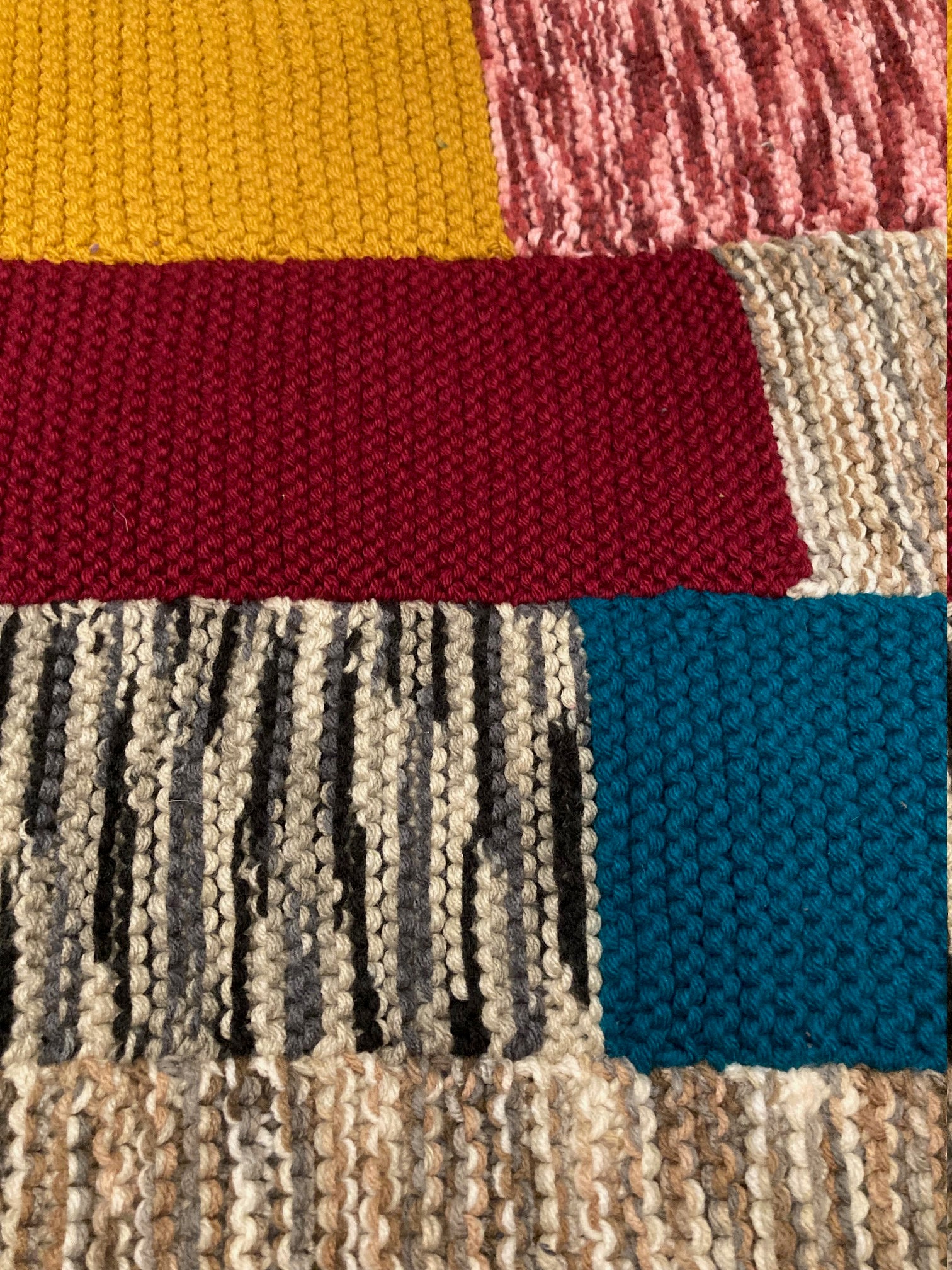 Fun Multicolor Knitted Throw Blanket/quilt/afghan Burgundy/blue/mustard ...
