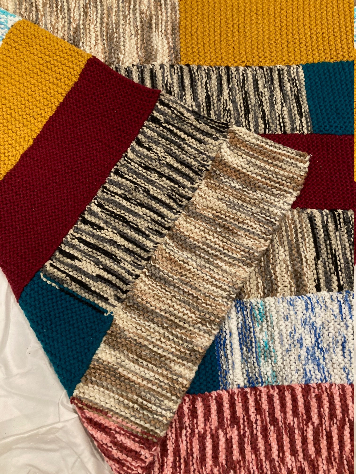Fun Multicolor Knitted Throw Blanket/quilt/afghan Burgundy/blue/mustard ...