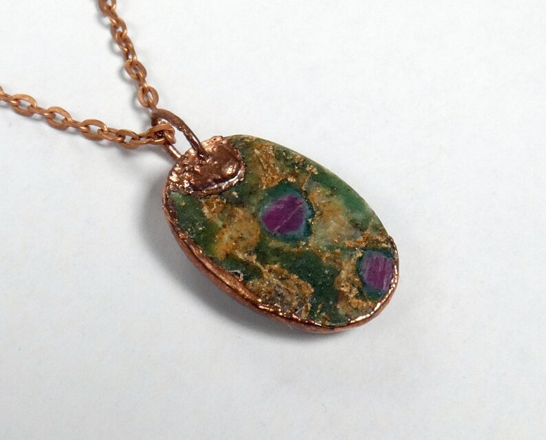 Electroformed Copper Pendant Ruby in Zoosite Matrix Stone - Etsy