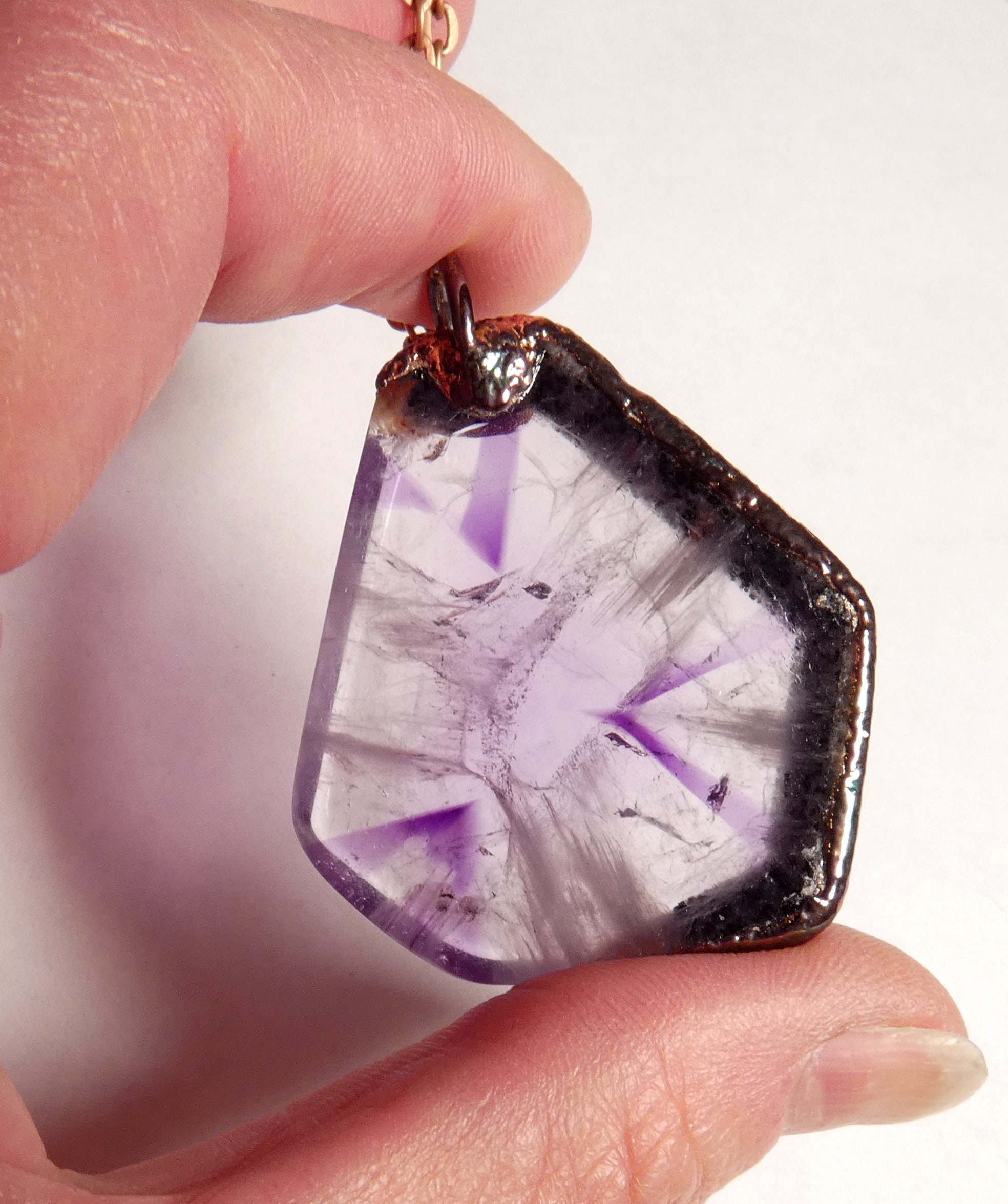 Electroformed Copper Pendant Star Amethyst Slice on 24 - Etsy