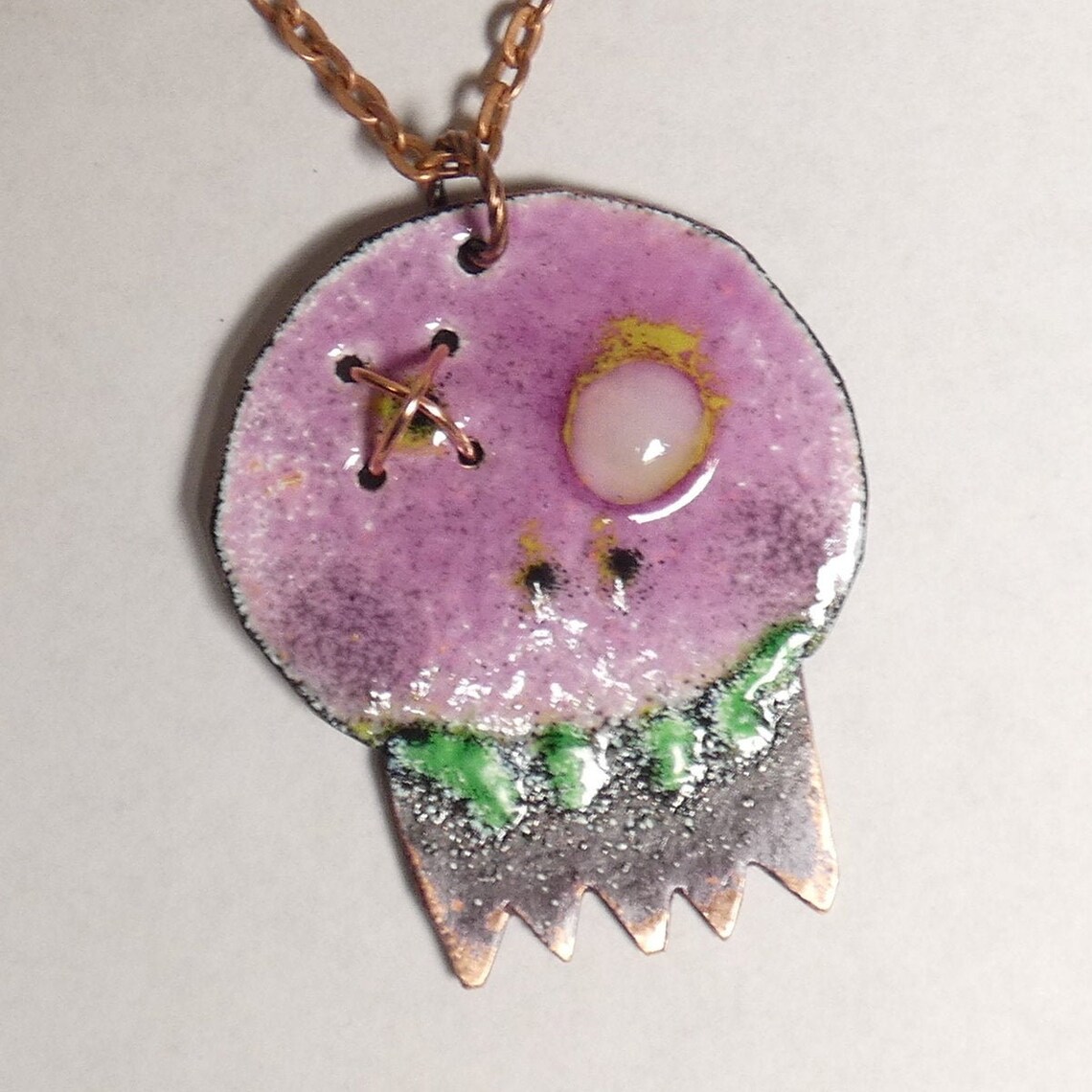 Enameled Copper Pendant Necklace Ugly One-eyed Zombie | Etsy