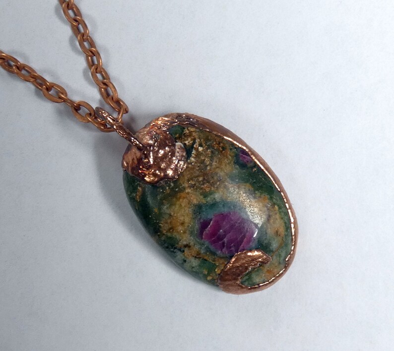 Electroformed Copper Pendant ruby in zoosite matrix stone - Etsy.de