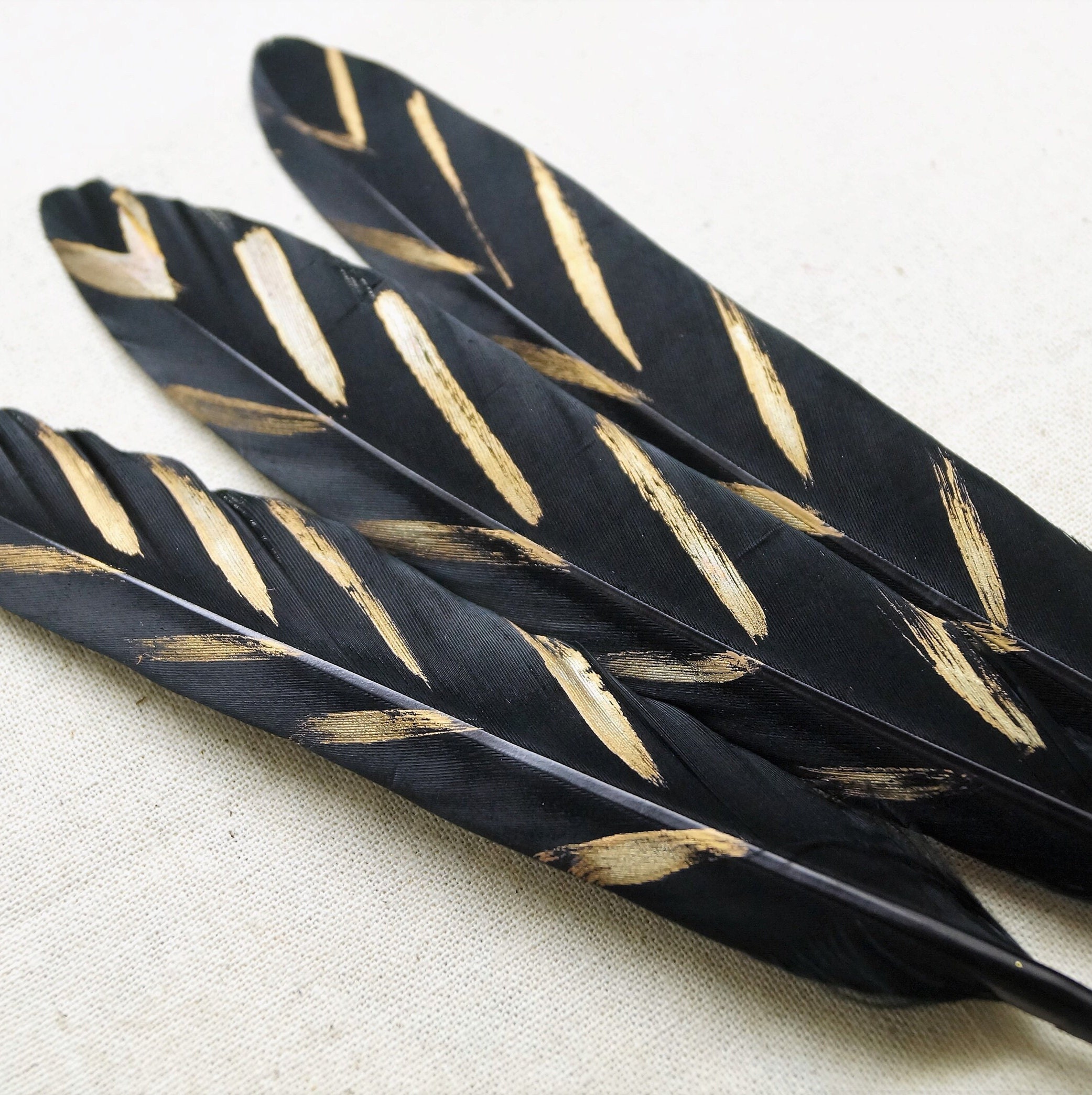 Duck Feather Black With Golden Dipped 10-15 Cm - Etsy