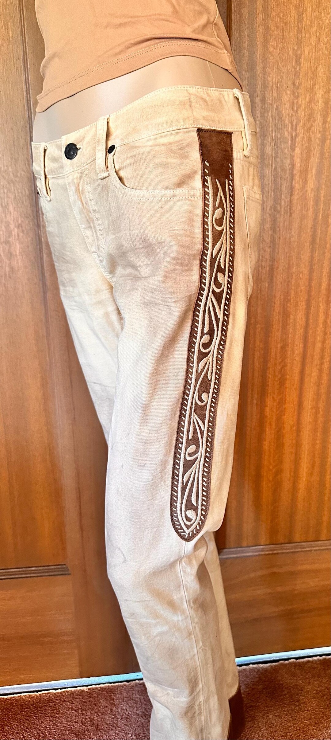 Ralph Lauren Sundance Equestrian Pants Tan Cotton Genuine Leather ...