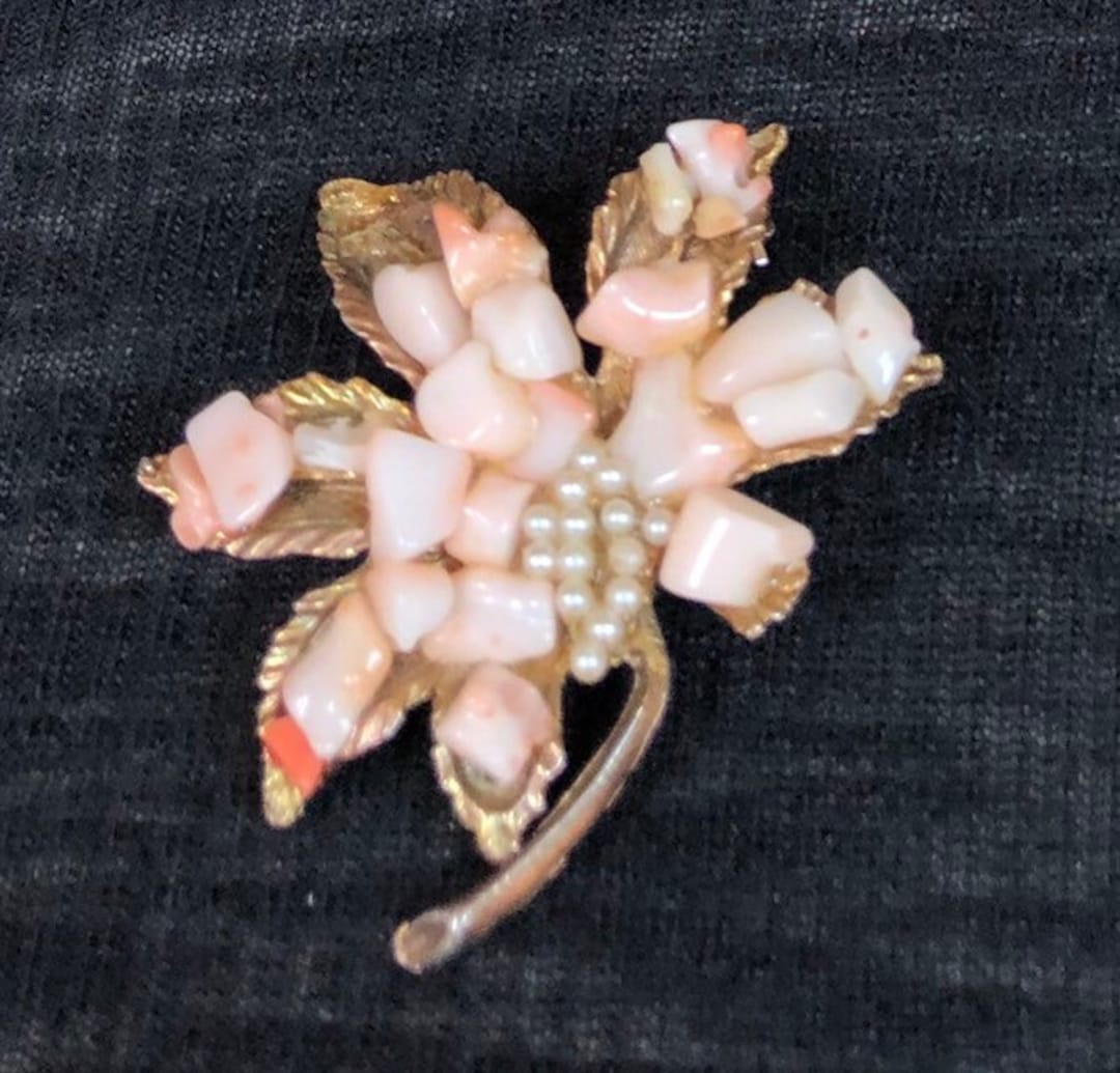 CORAL and Pearls Brooch Pin Authentic Coral Lapel Pin Pastel Pink ...
