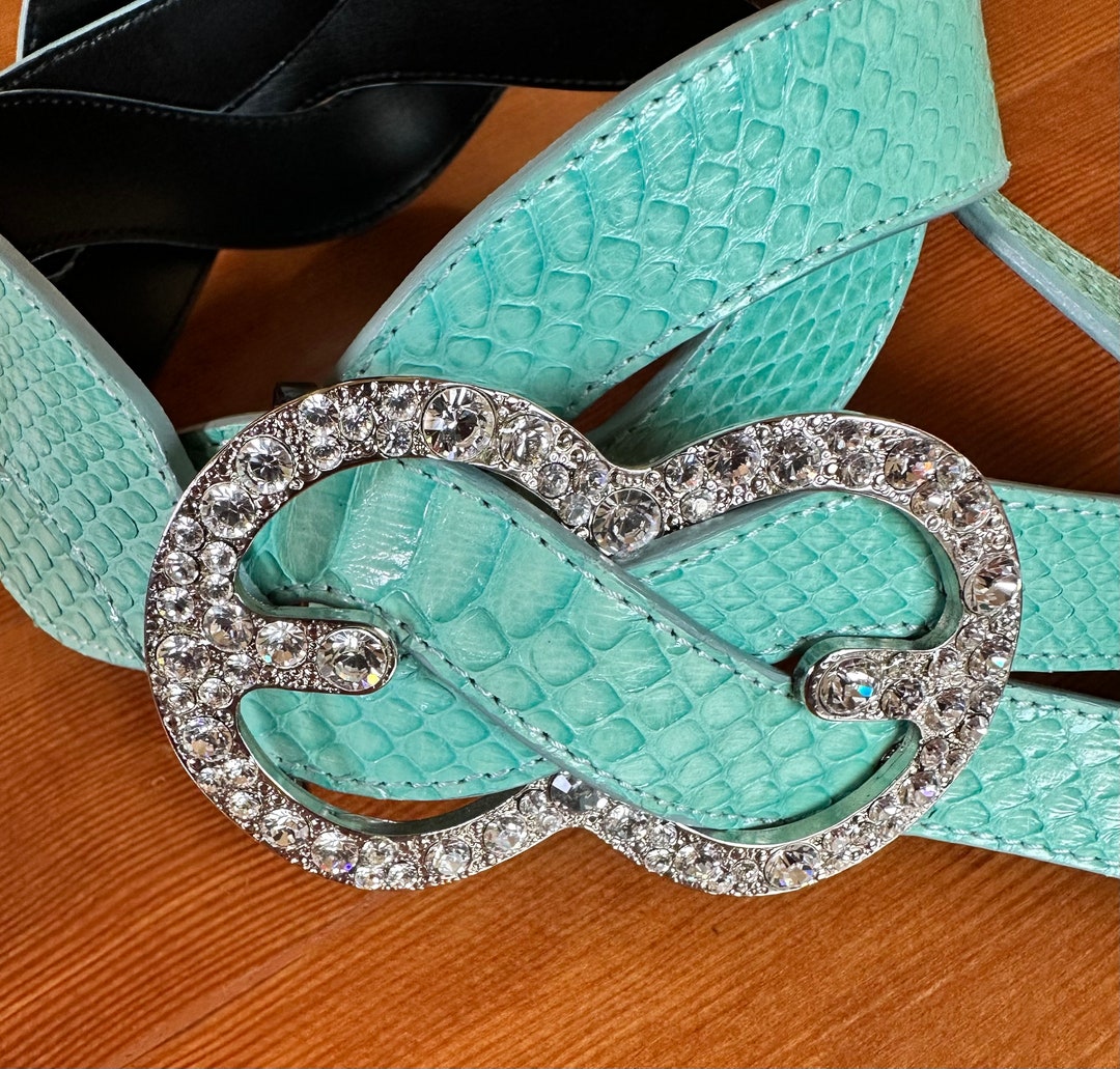 Escada Belt Turquoise Color Rhinestone Buckle Snakeskin Leather ...