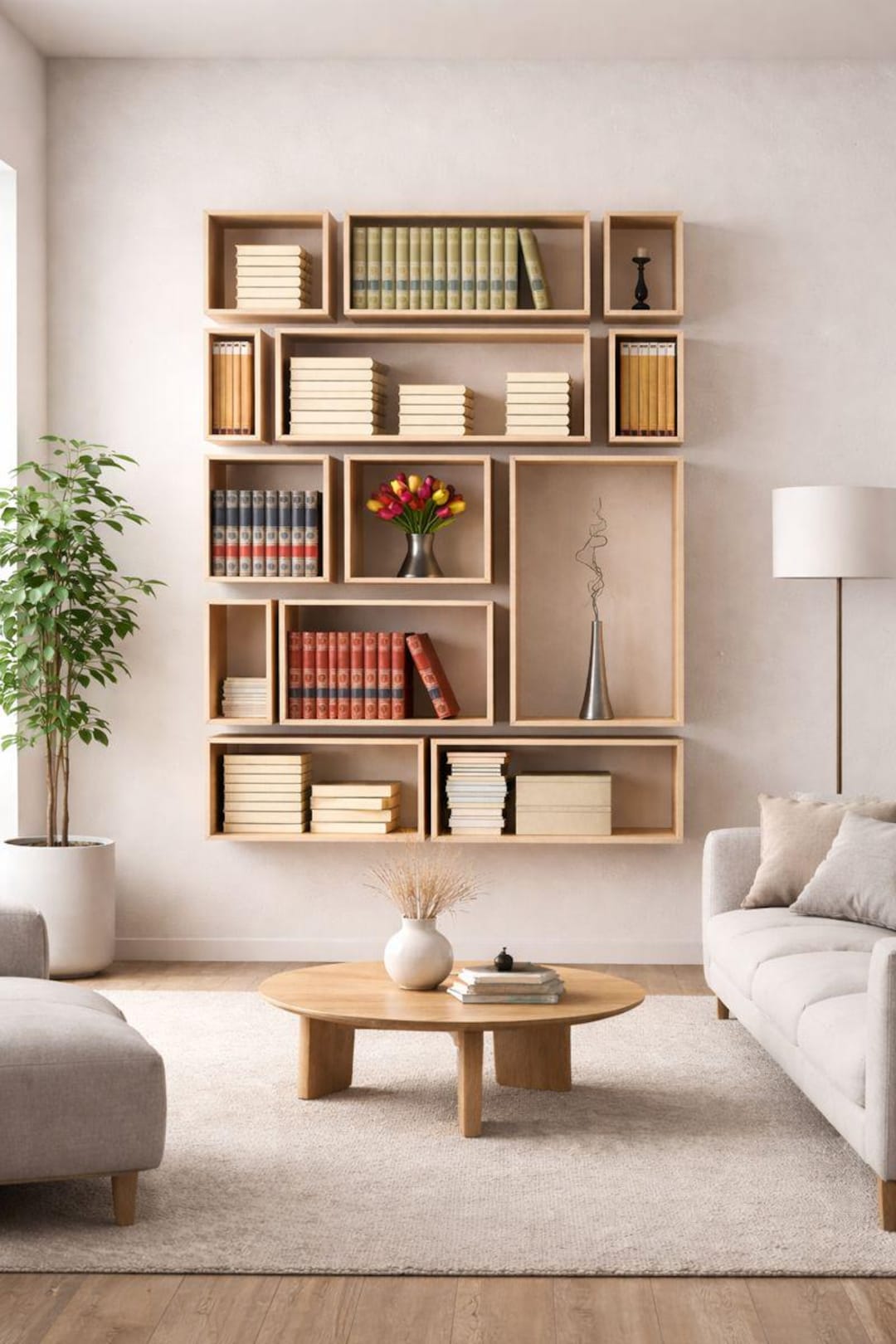 Modular Wall-mounted Cube Bookshelf Set, Geometric Floating Shelves ...