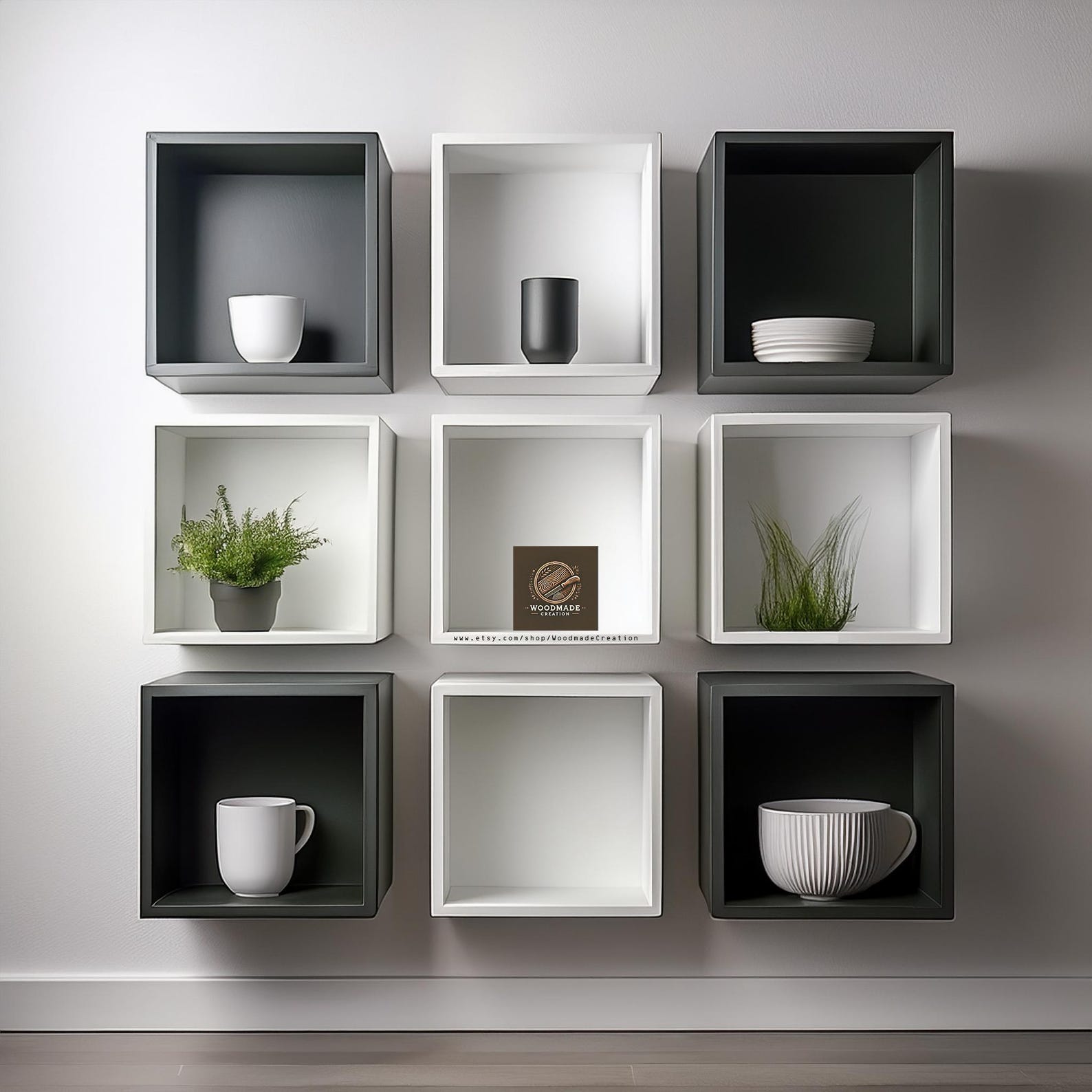 Modern Cube Wall Bookshelves: Melamine Floating Shelves, Custom 9-shelf ...