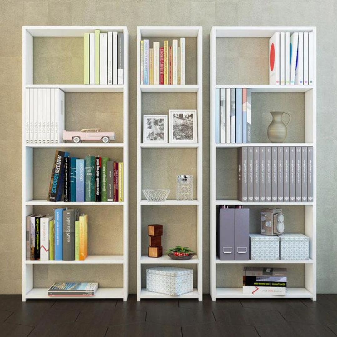 Handmade White Melamine Bookcase: Modern Long Bookshelves (set of 3) - Etsy