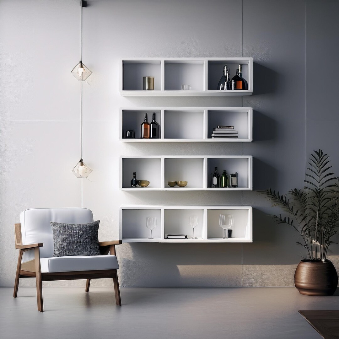 Floating Wall Bookshelves: Modern Minimalist Shelves, Set of 4 ...