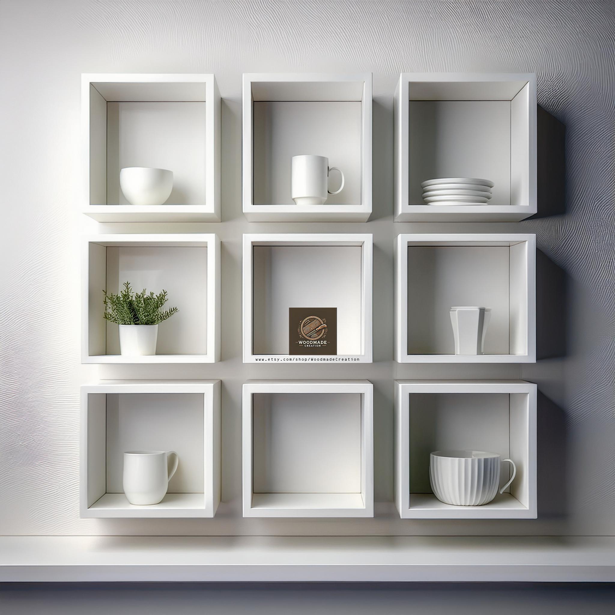 Modern Cube Wall Bookshelves: Melamine Floating Shelves, Custom 9-shelf ...