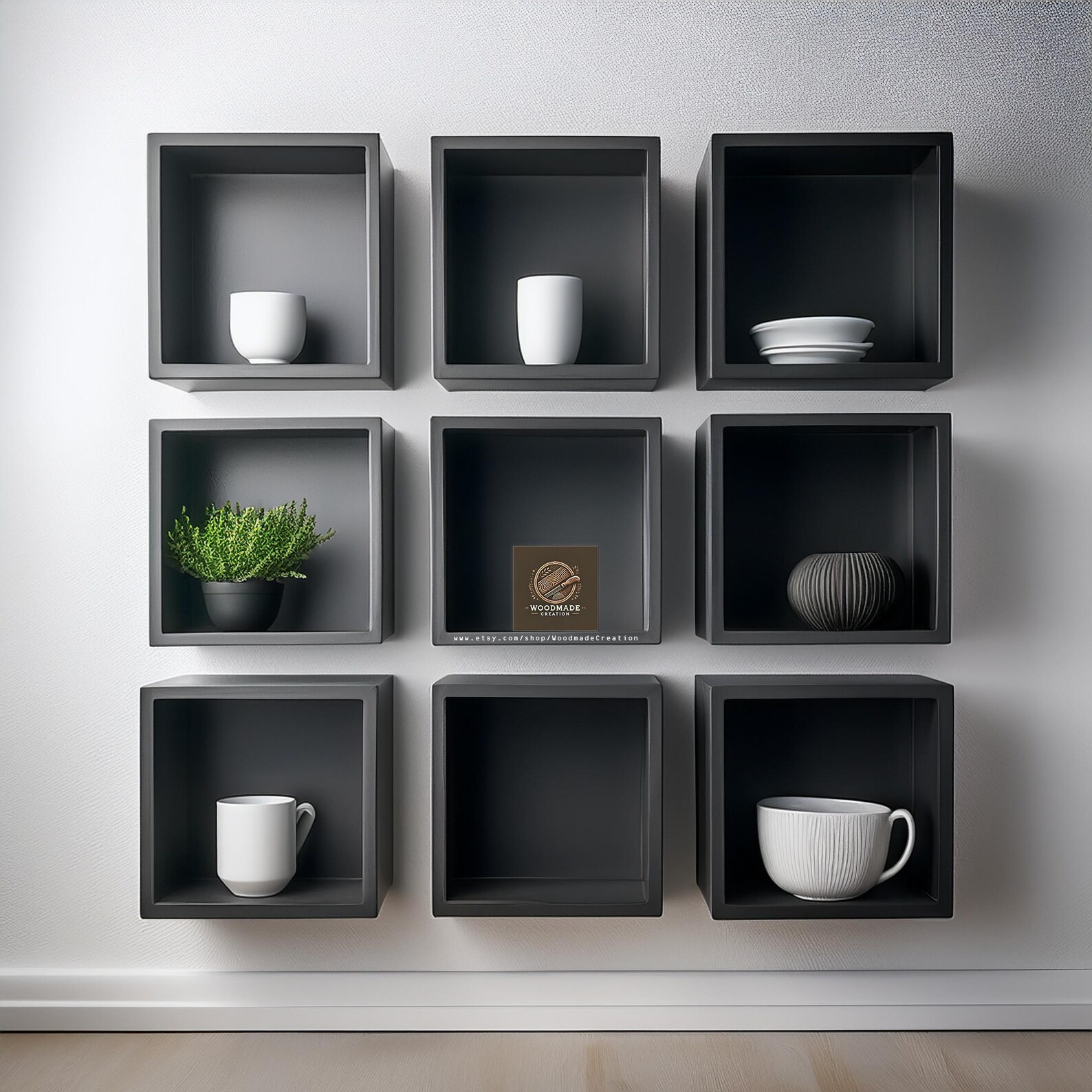 Modern Cube Wall Bookshelves: Melamine Floating Shelves, Custom 9-shelf ...