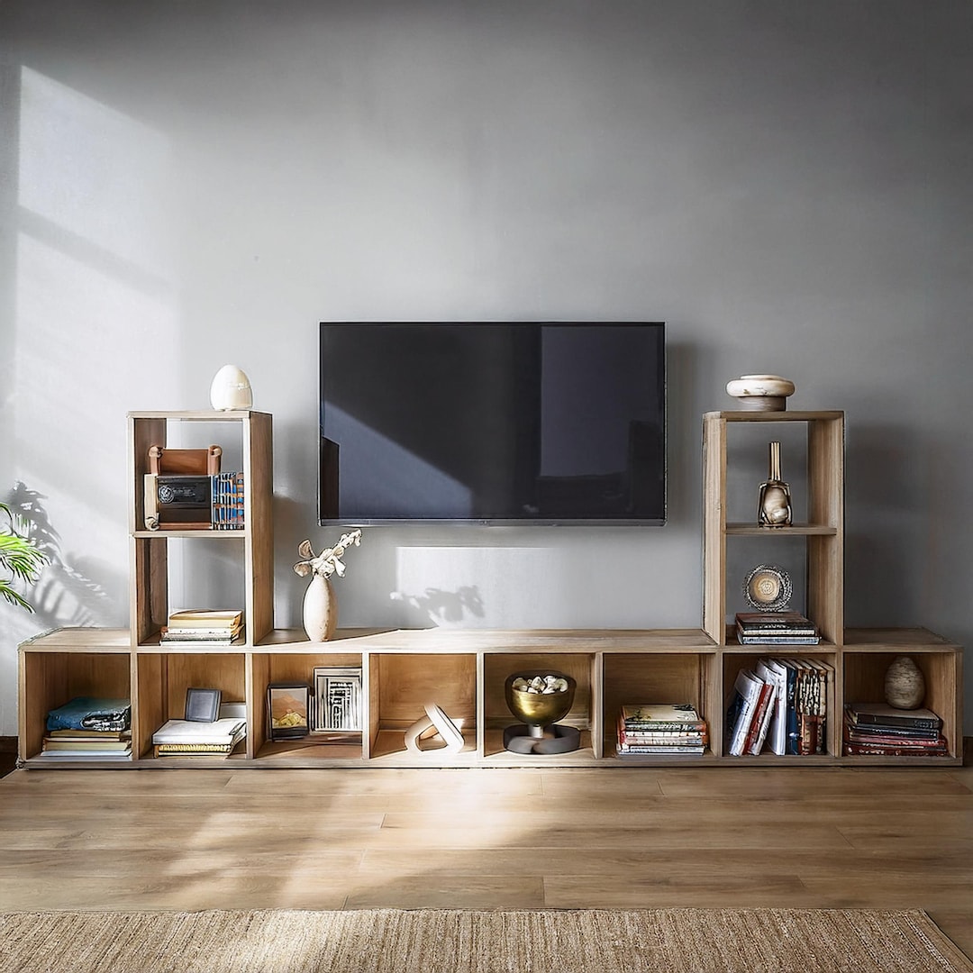 Modular TV Stand With Bookcases: Melamine Entertainment Center - Etsy