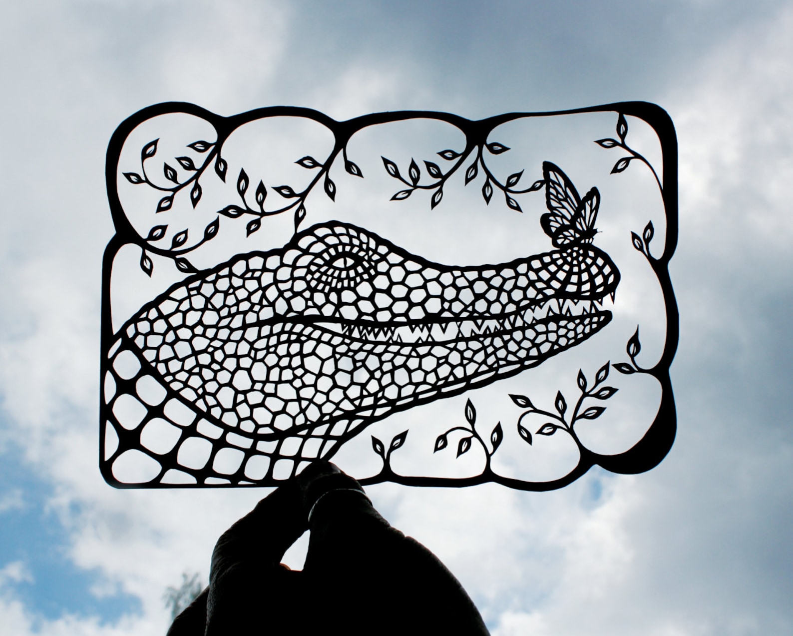Papercut Crocodile and Butterfly - Beautifully Handmade From Black ...