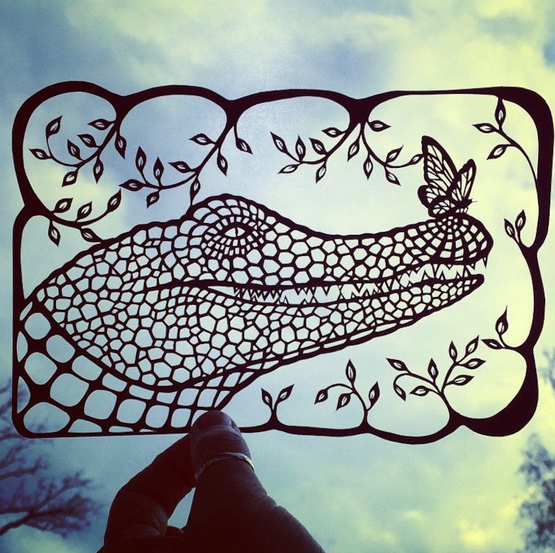 Papercut Crocodile and Butterfly - Beautifully Handmade From Black ...