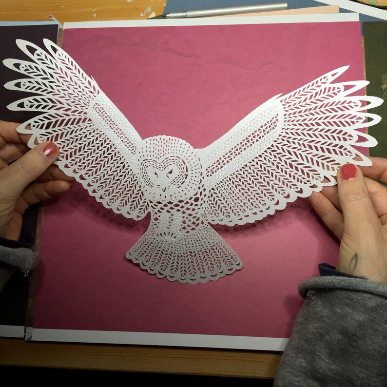 Papercut Owl Beautiful Detailed Owl Cut From Pearl White Paper Etsy