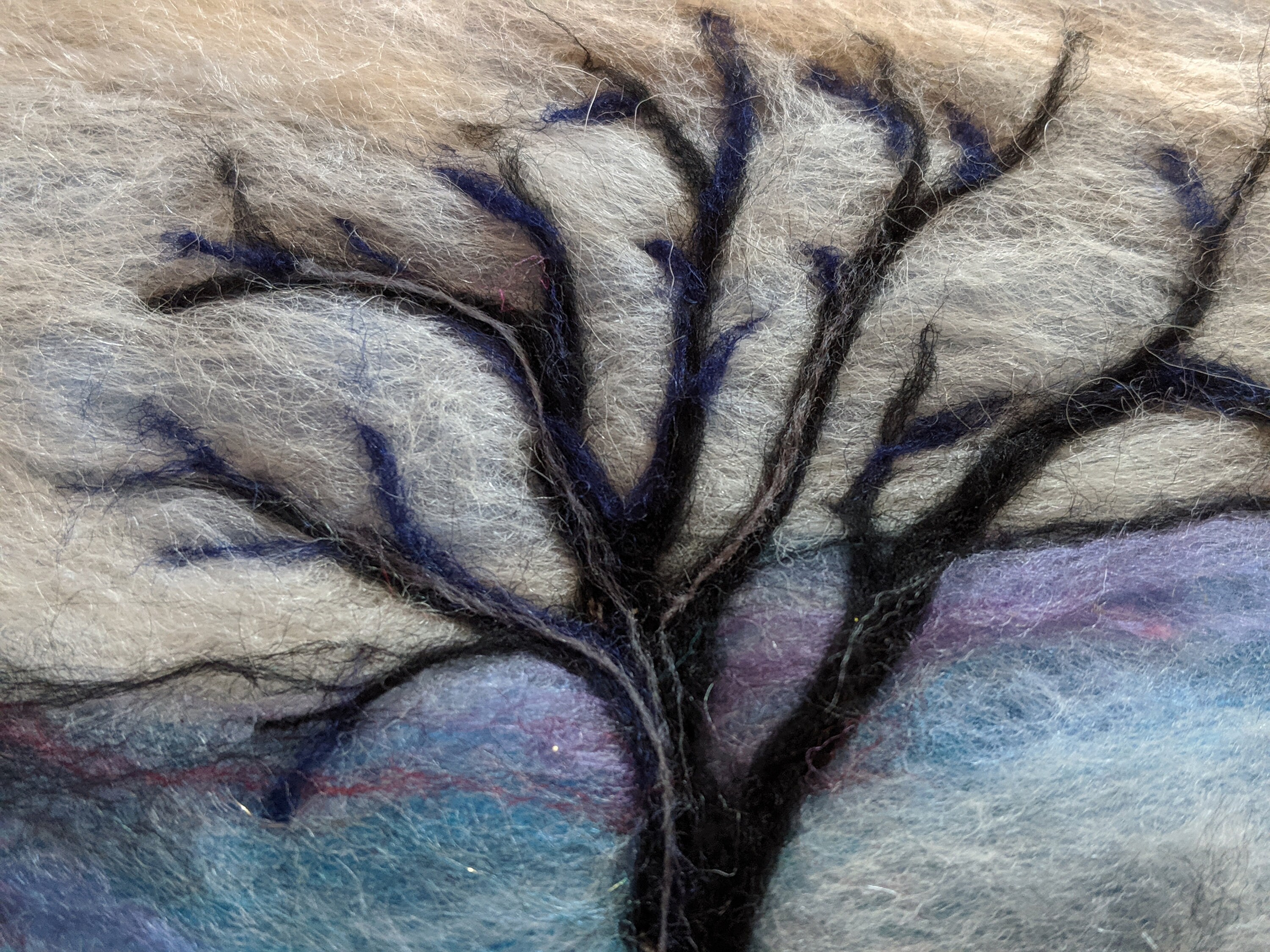 Needle felted winter hillside scene, original textural snowy felt ...