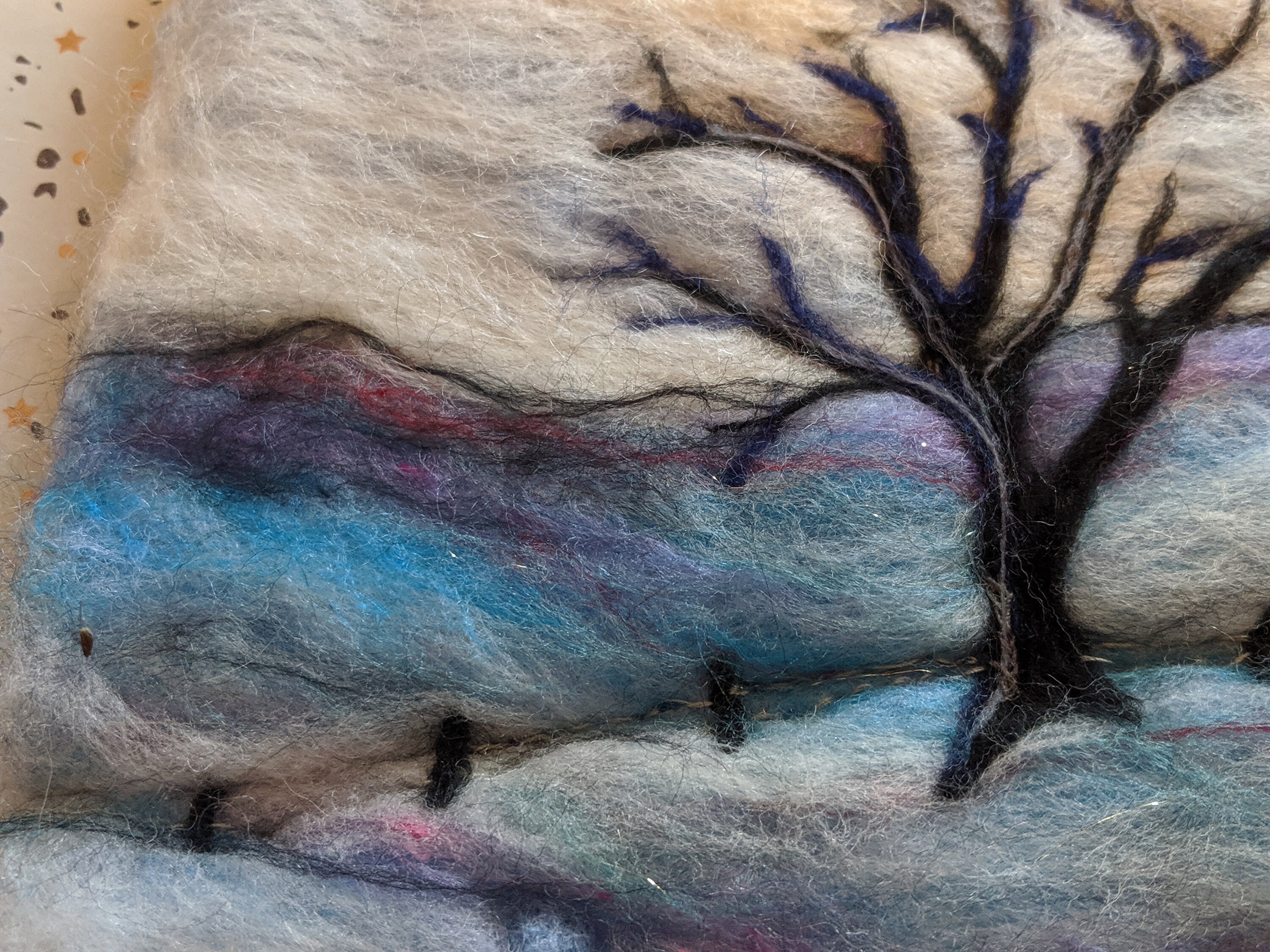 Needle felted winter hillside scene, original textural snowy felt ...