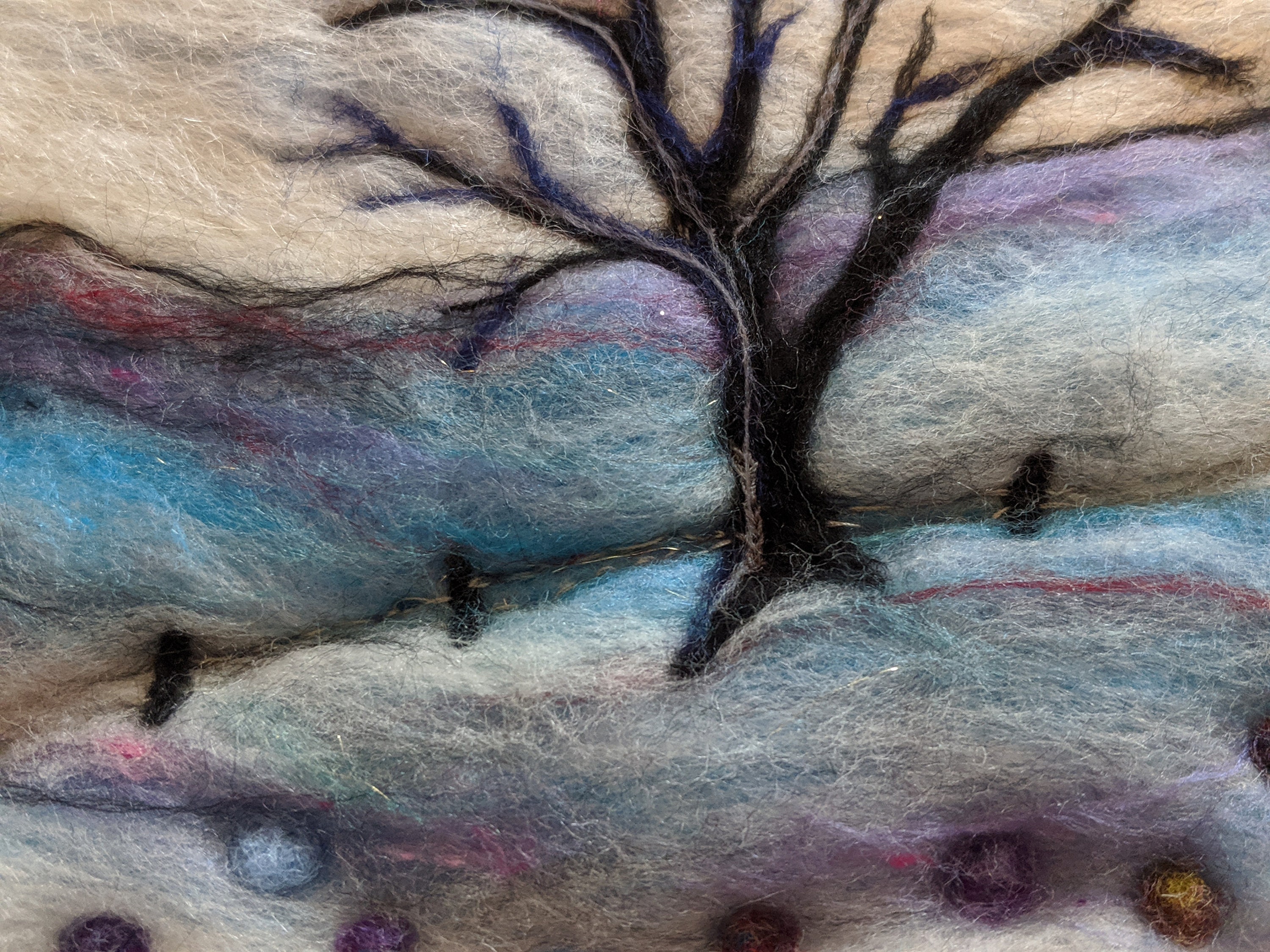 Needle felted winter hillside scene, original textural snowy felt ...