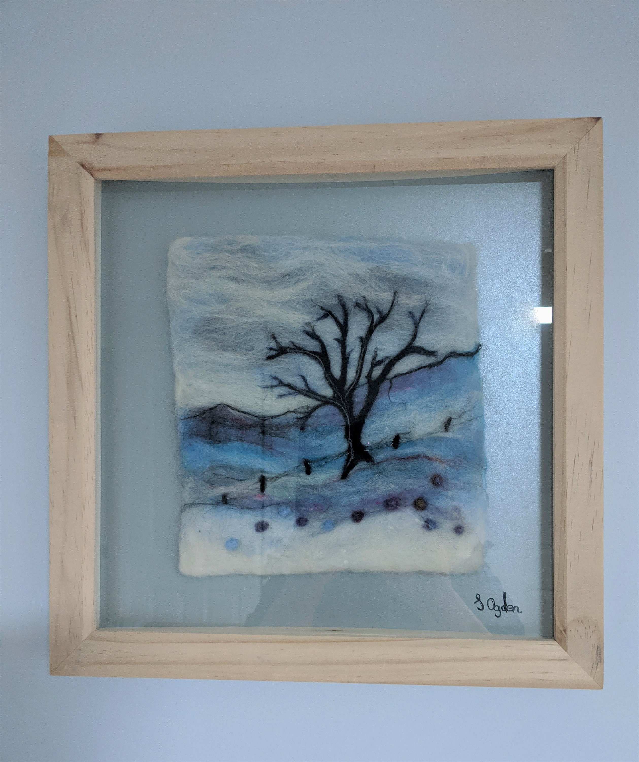 Needle felted winter hillside scene, original textural snowy felt ...