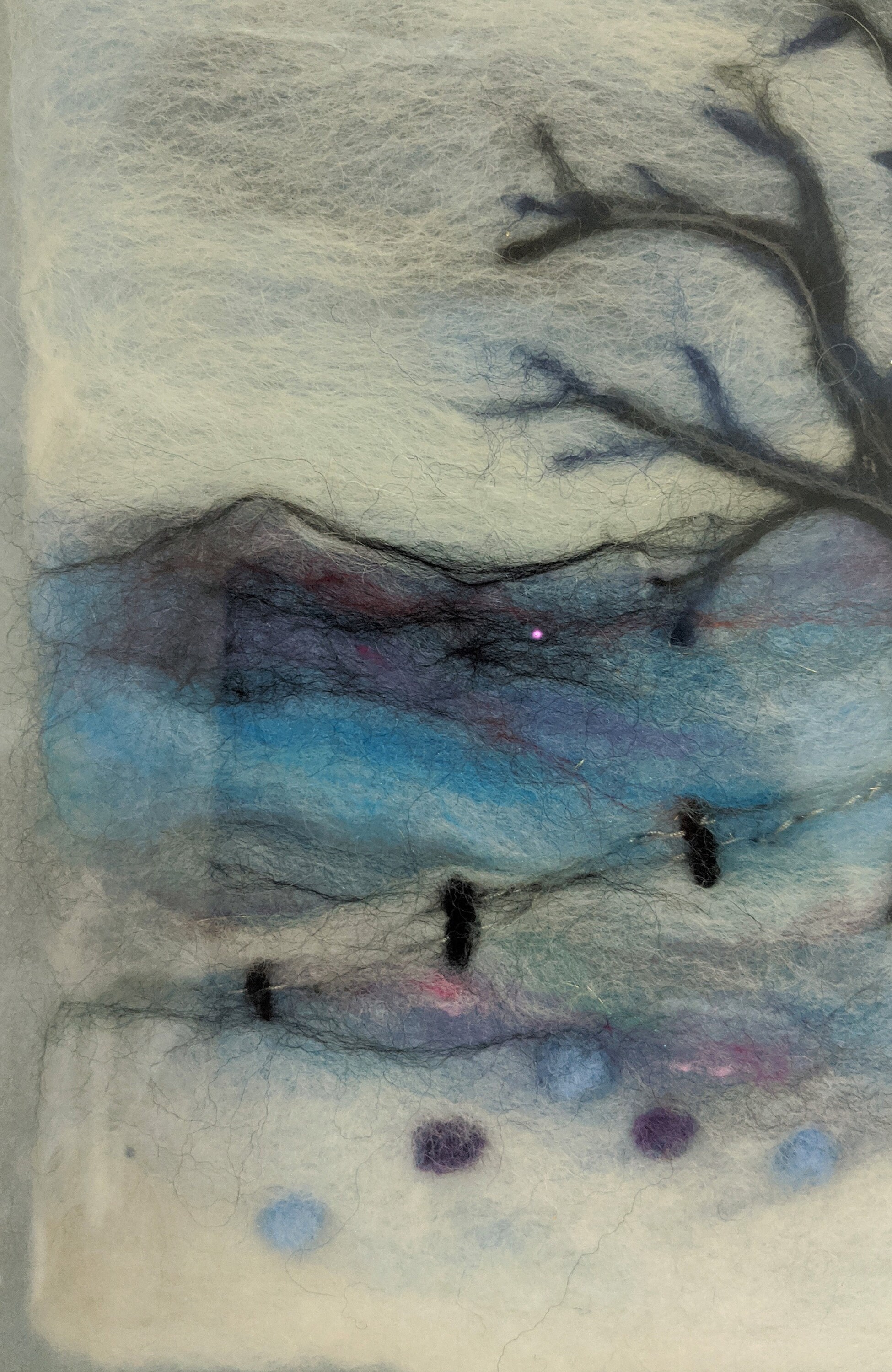 Needle felted winter hillside scene, original textural snowy felt ...