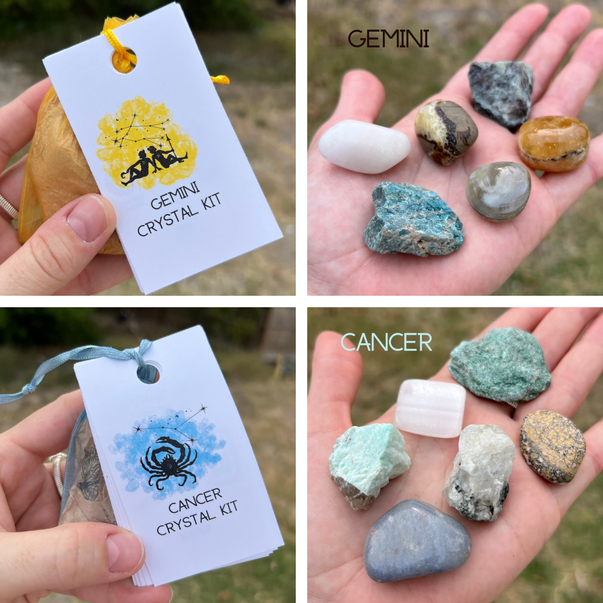 Zodiac Crystal Kit With 6 Stones in Organza Bag - Zodiac Gemstone Set ...