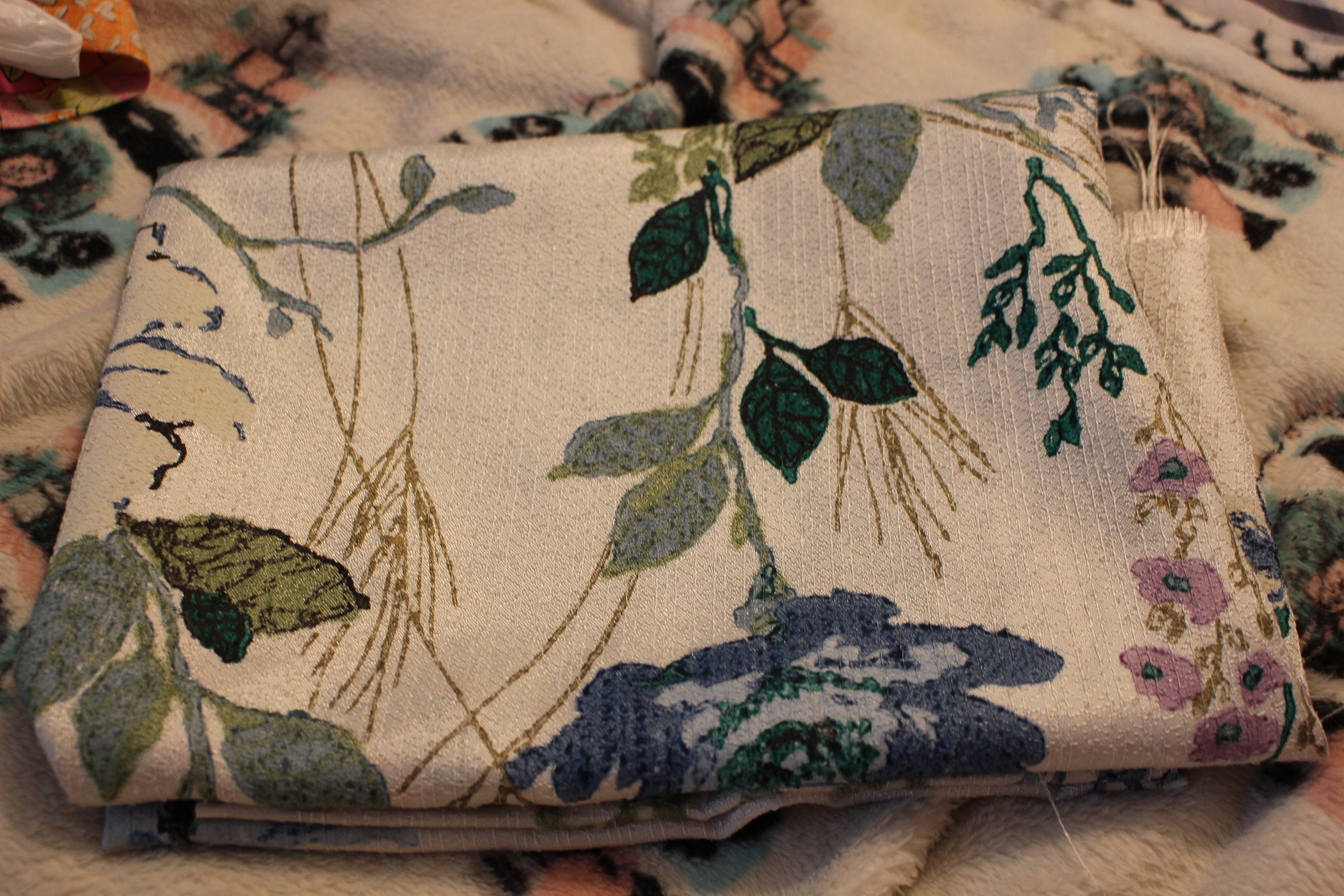 Vintage Mid Century Fiberglass Curtain Fabric Floral Aqua, Blues, Green ...