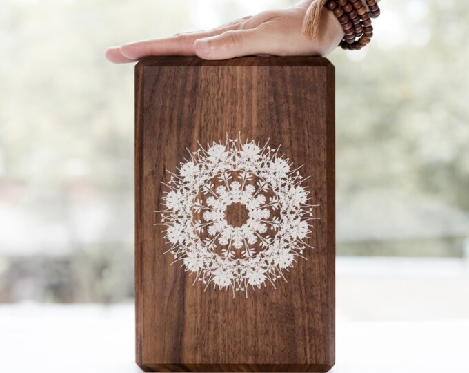 Yoga Block Hand Made From Walnut. the Print is White Representing a ...
