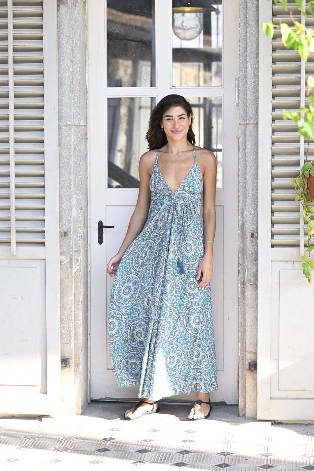 Royal Boho Slip Maxi Dress | Elegant Blue and Pink Dress | Open Back ...