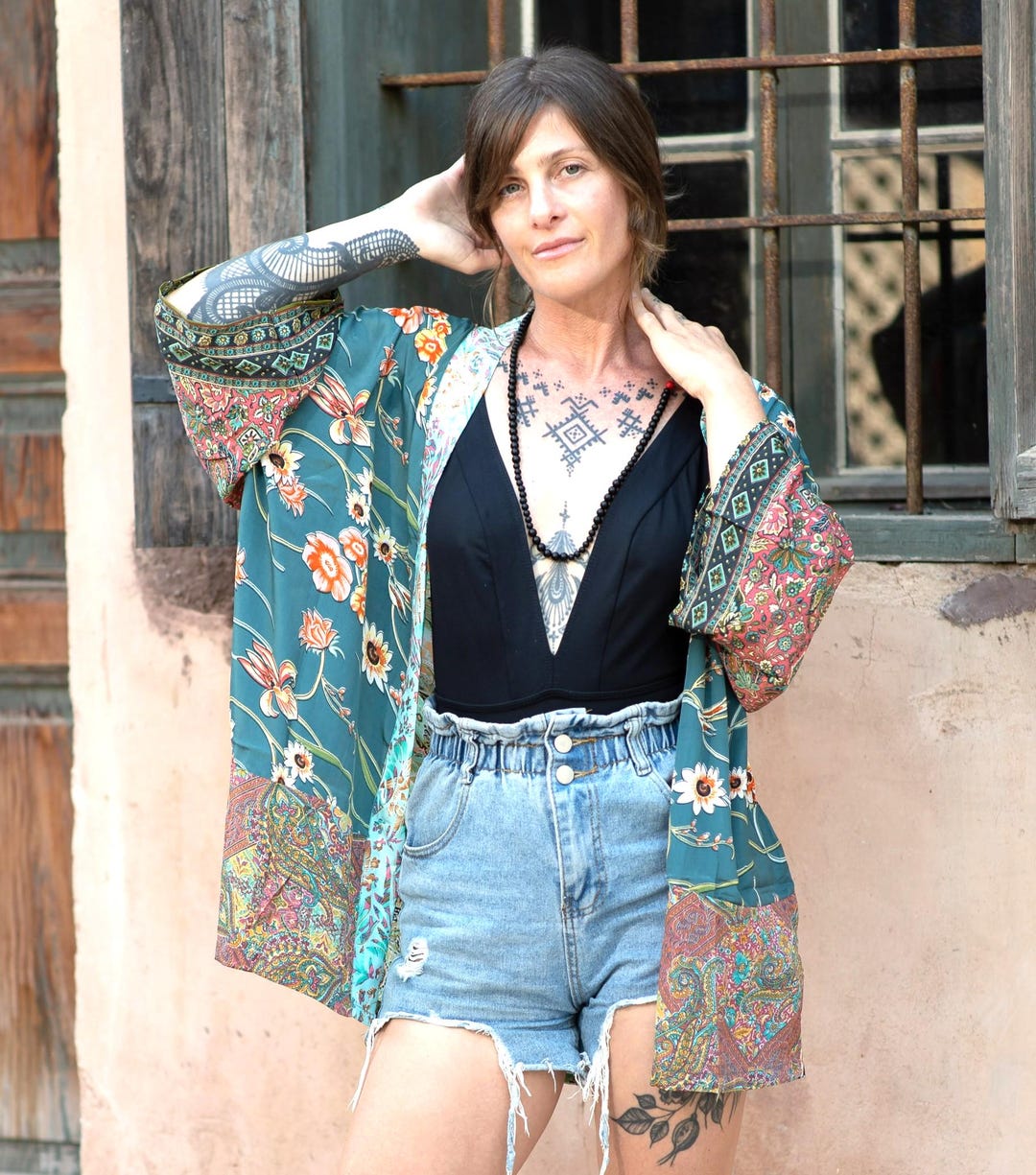 Colorful Open Short Kimono | Patchwork Uniqe Hippie Style Kimono ...