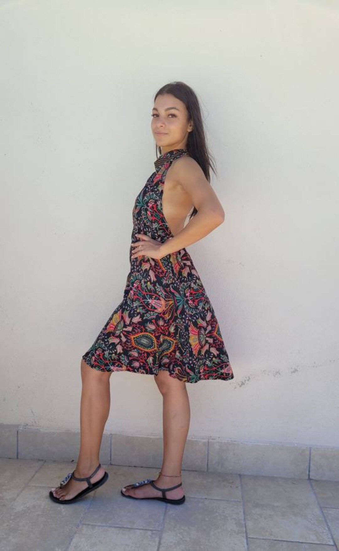 High Neck Short Halter Dress for Woman | Open Back Dress | Boho Short ...