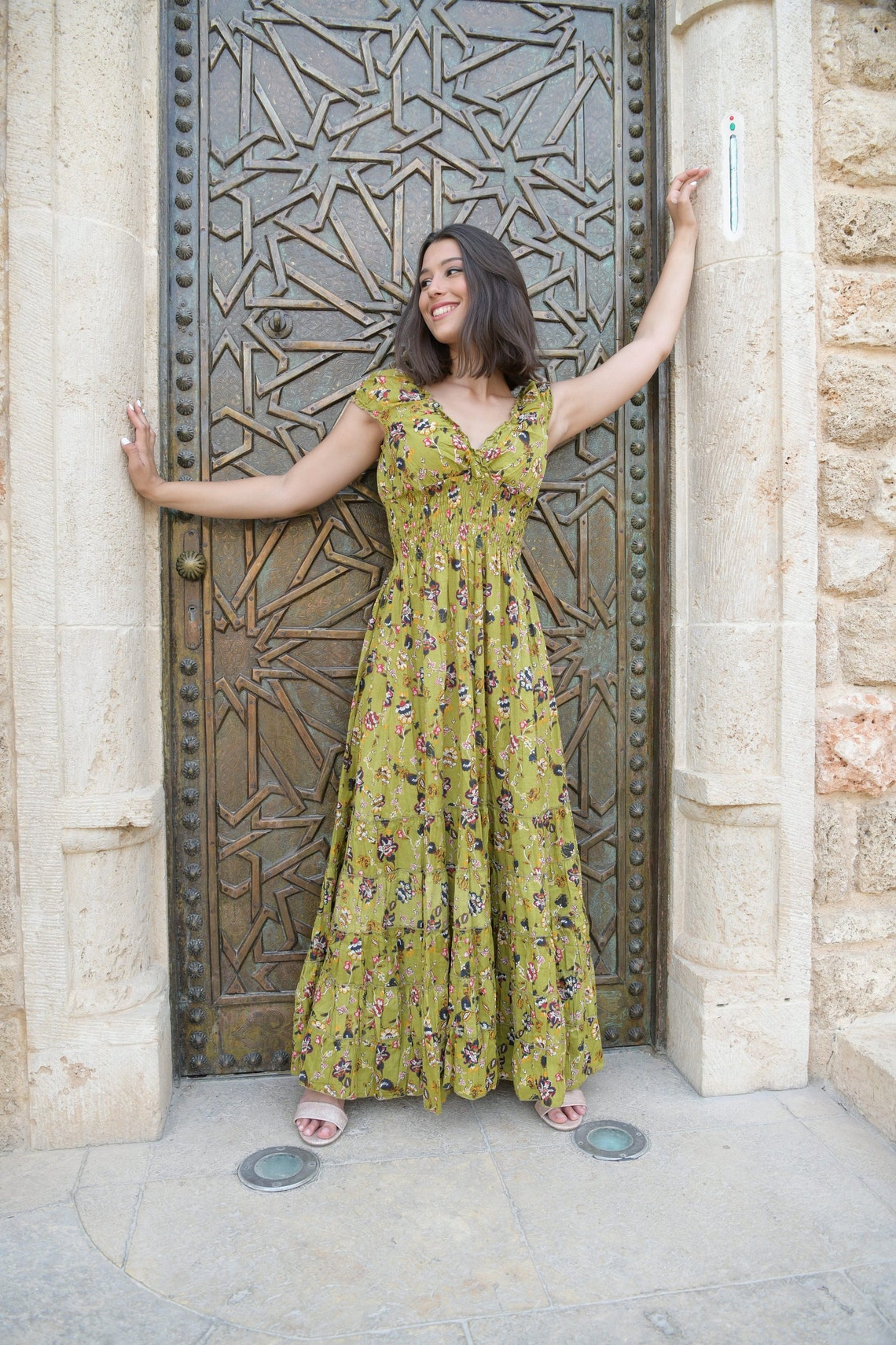 Green Romantic Long Flower Dress for Women/boho Flower Dress/floral ...