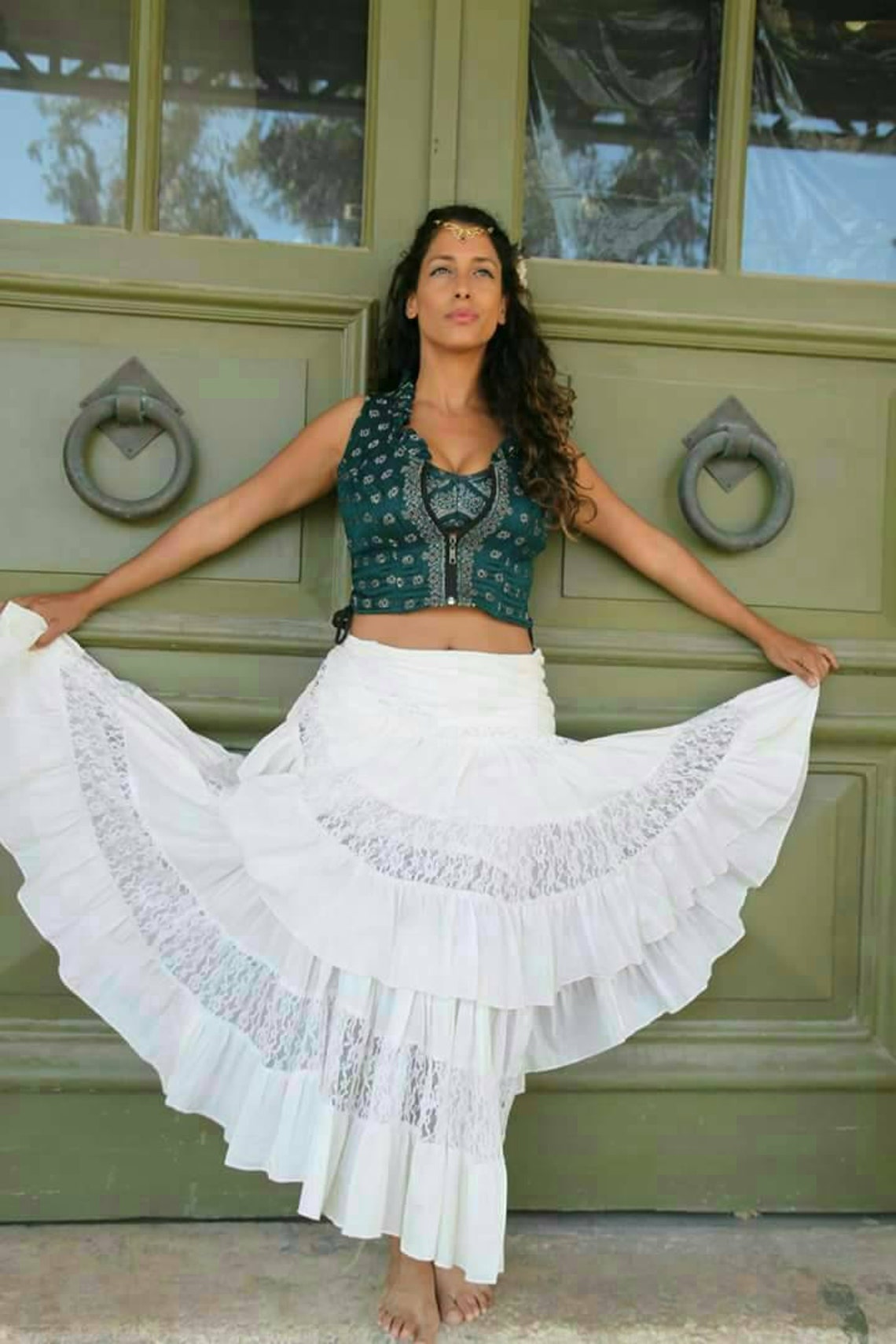 Cotton Skirt With Lace/gypsy Skirt/bohemian Chic/tribal Fusion/dance/ats/belly Dancing/festival ...