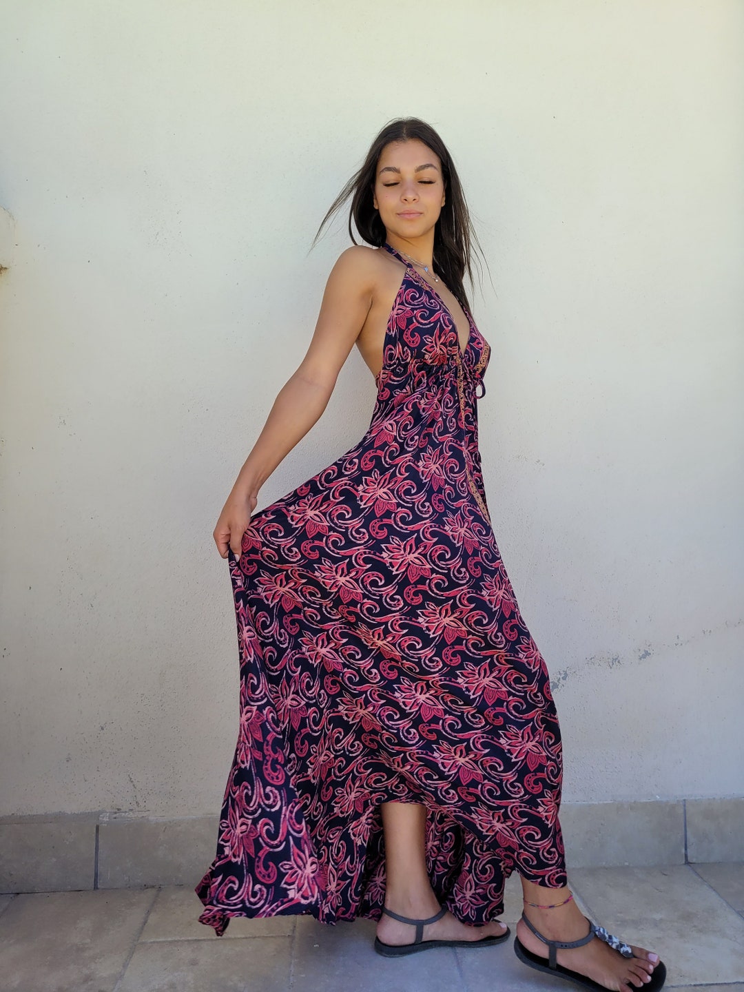 Open Back Maxi Halter Dress | Slip Boho Summer Dress | Hippie Style ...