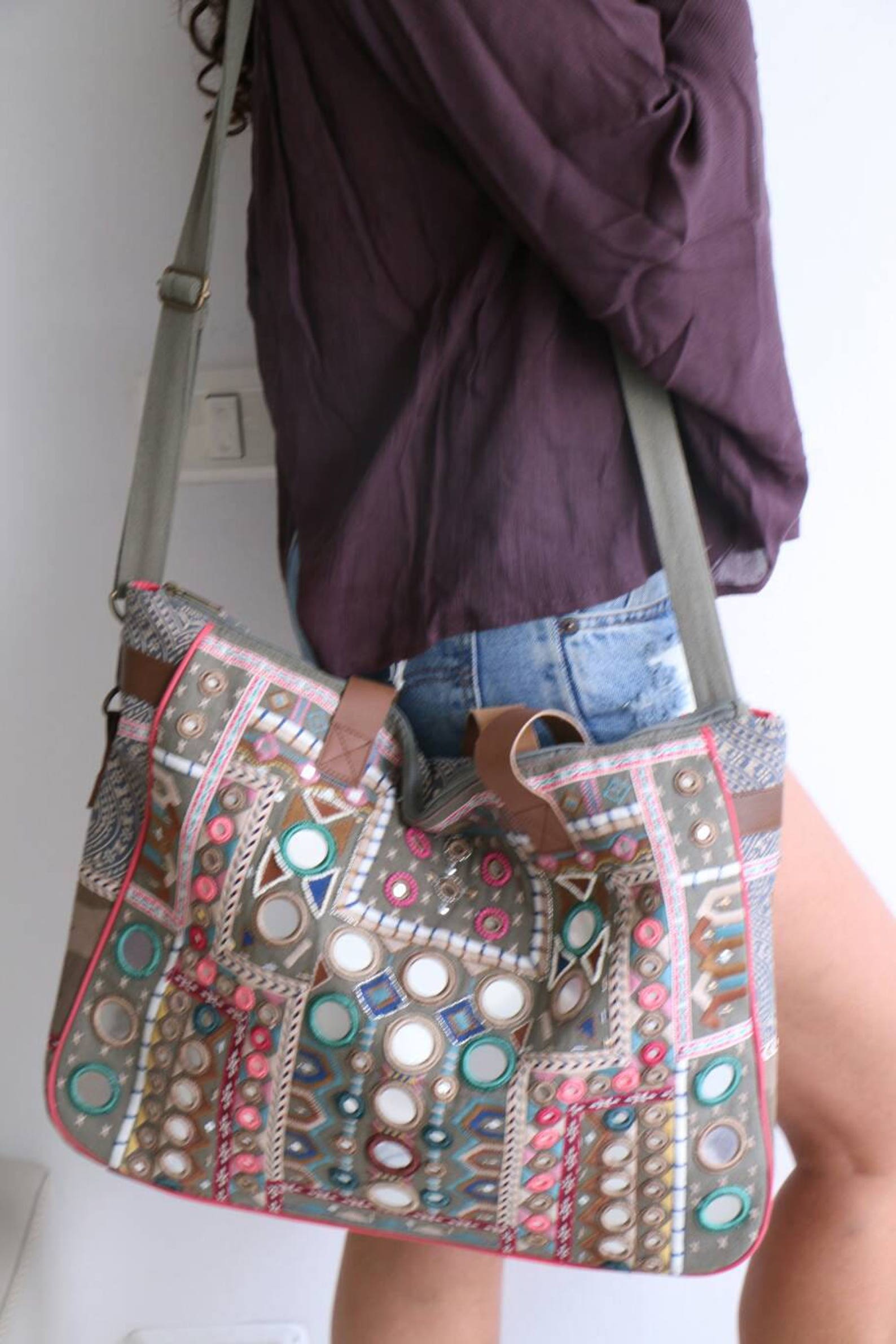 Embroidery Bag With Fabric and Leather/boho Bag/shoulder | Etsy