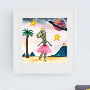 Dinosaur Ballerina Space Princess Wall Art Print, T-rex Digital Art ...