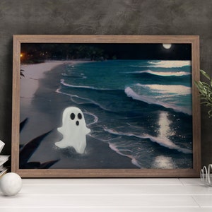 Cute Beach Ghost Poster, Creepy Cute Ghost Print, Ghost Wall Art, Ghost ...