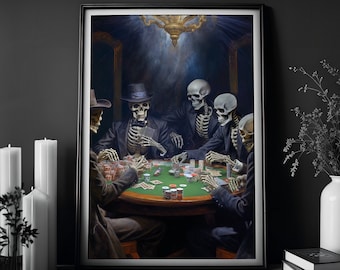 Skeletons Playing Poker Poster, Skeleton Wall Art, Skeleton Art Print ...